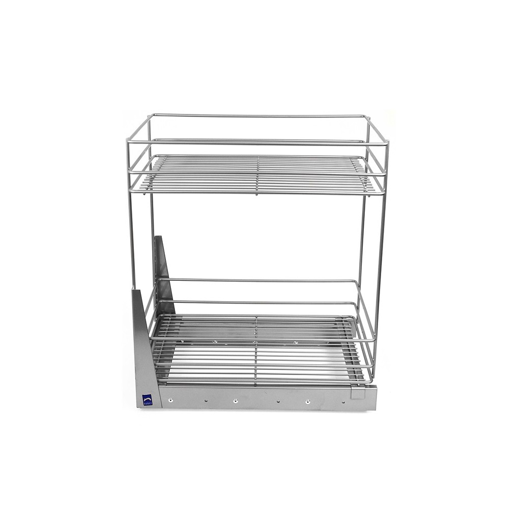 Wysuwany kosz cargo do szafki kuchennej 40 cm. 2 poziomy, z hamulcem, srebrne. NOMET W-2311M-400 P22